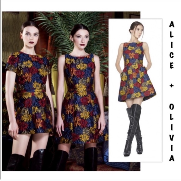 Alice + Olivia | Dresses | Alice Olivia Floral Mini Dress Red Yellow ...